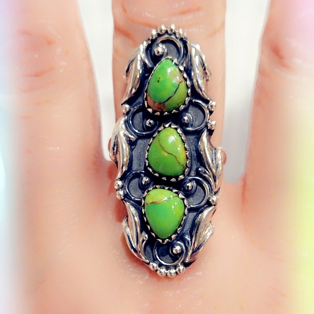Green Apple Mojave Turquoise Sterling Gemstone Ring - Gem